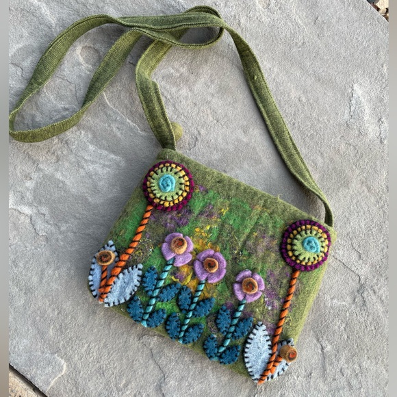 Bags | Handmade Felted Wool Flower Mini Crossbody Purse | Poshmark